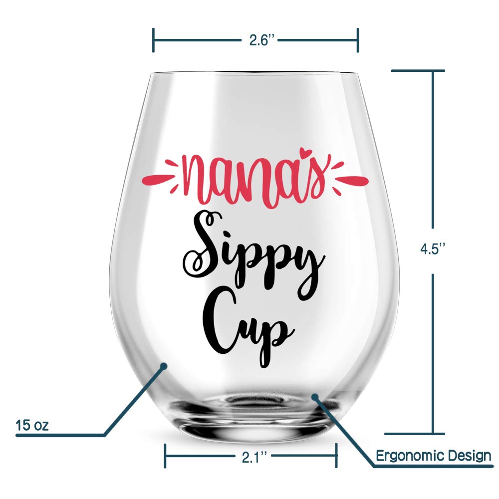 AGMDESIGN Nana's Sippy Cup Wine Glass, Grandma Gifts, Nana Birthday Gift for Nana, Best Nana Ever, Nana Gifts from Grandkids, Great Grandma Gifts, Funny Birthday Gifts for Mom from Daughter, Son