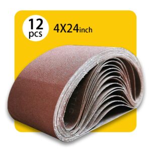 4 x 24 inch 80 grit sanding belt | premium aluminum oxide sanding belt | premium sander sandpaper – 12 pack