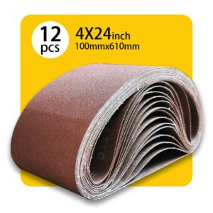 4 x 24 Inch 80 Grit Sanding Belt | Premium Aluminum Oxide Sanding Belt | Premium Sander Sandpaper – 12 Pack