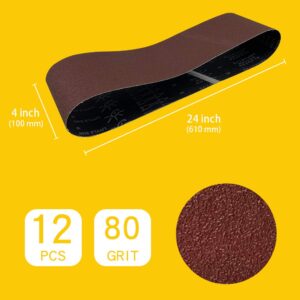 4 x 24 Inch 80 Grit Sanding Belt | Premium Aluminum Oxide Sanding Belt | Premium Sander Sandpaper – 12 Pack