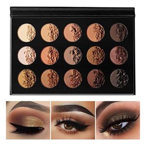 nude gold eyeshadow palette natural naked smokey warm neutral 15 shades, de'lanci ultra-blendable high pigmented matte shimmer matallic long lasting waterproof eye shadow pallet, travel size makeup