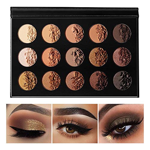 Nude Gold Eyeshadow Palette Natural Naked Smokey Warm Neutral 15 Shades, DE'LANCI Ultra-Blendable High Pigmented Matte Shimmer Matallic Long Lasting Waterproof Eye Shadow Pallet, Travel Size Makeup