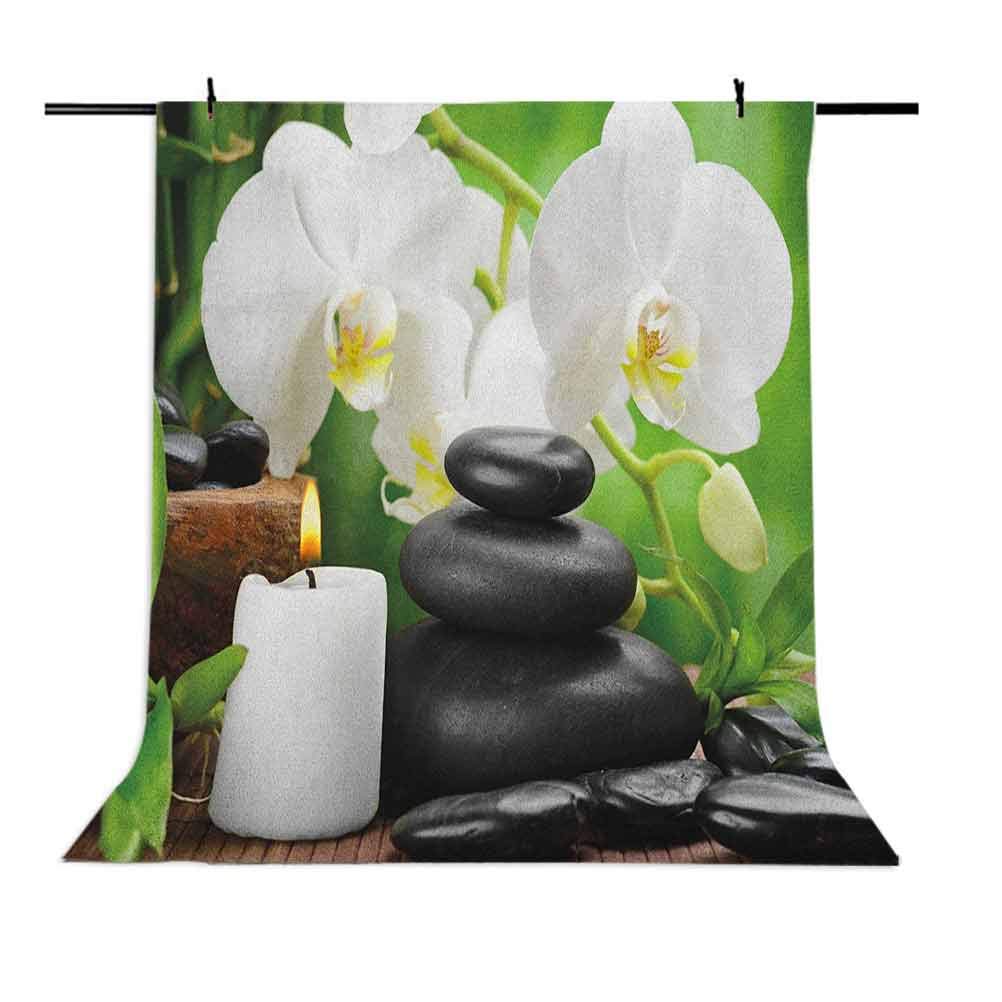 8x12 FT Spa Vinyl Photography Background Backdrops,Zen Hot Massage Stones with Orchid Candles and Magnificent Nature Remedies Background for Graduation Prom Dance Decor Photo Booth Studio Prop Banner