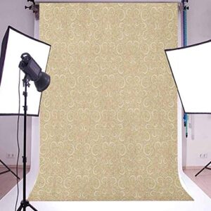 8x12 FT Beige Vinyl Photography Background Backdrops,Unusual Swirled Floral Patterns Oriental Style Motifs in Boho Design Print Background for Selfie Birthday Party Pictures Photo Booth Shoot