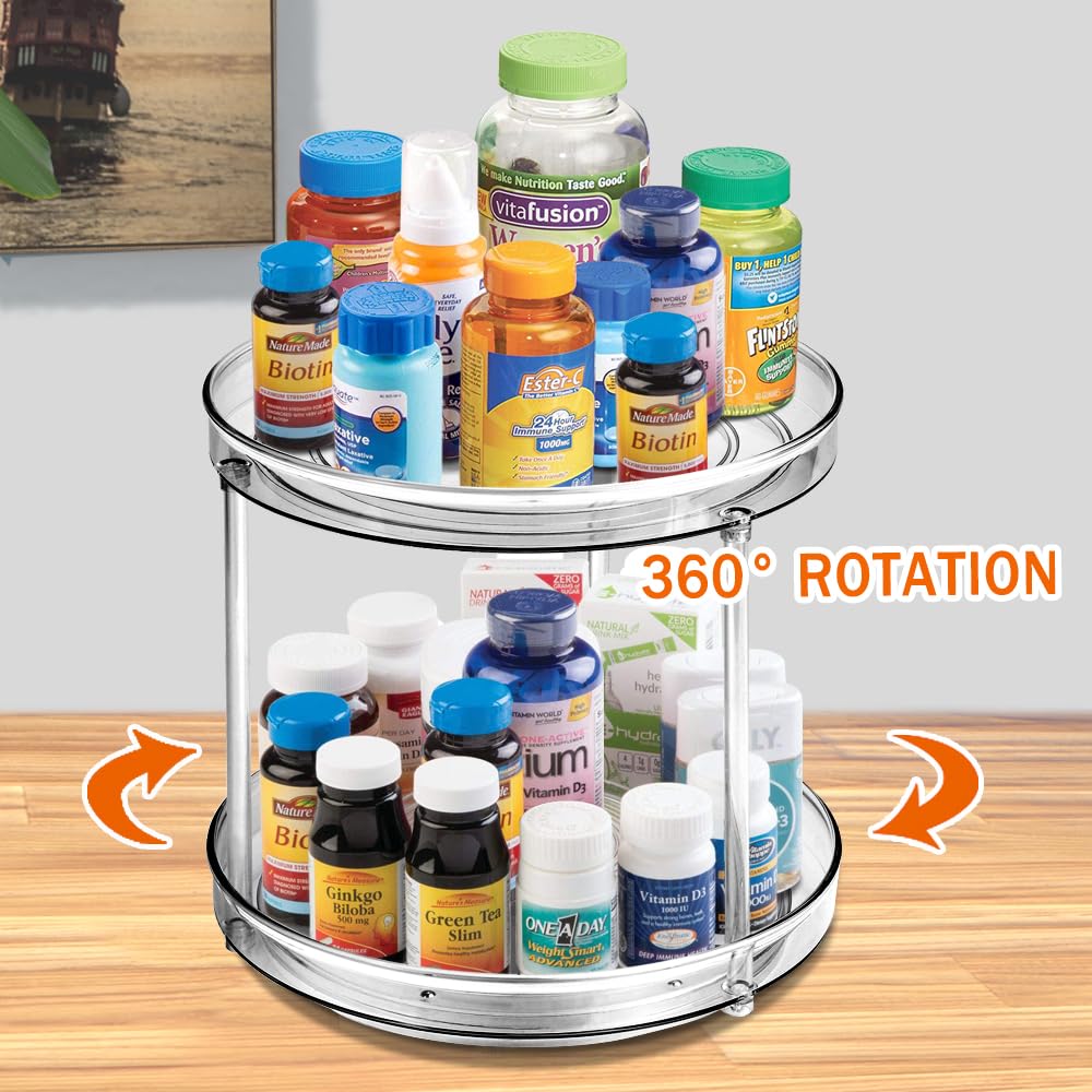 Amolliar 2 Tier 9 Inch Lazy Susan Turntable Organizer for Cabinet,Spice Rack Food Storage Container for Kitchen, Pantry, Fridge, Countertop, Vanity, Bathroom, Spinner Organizer for Spices, Condiments