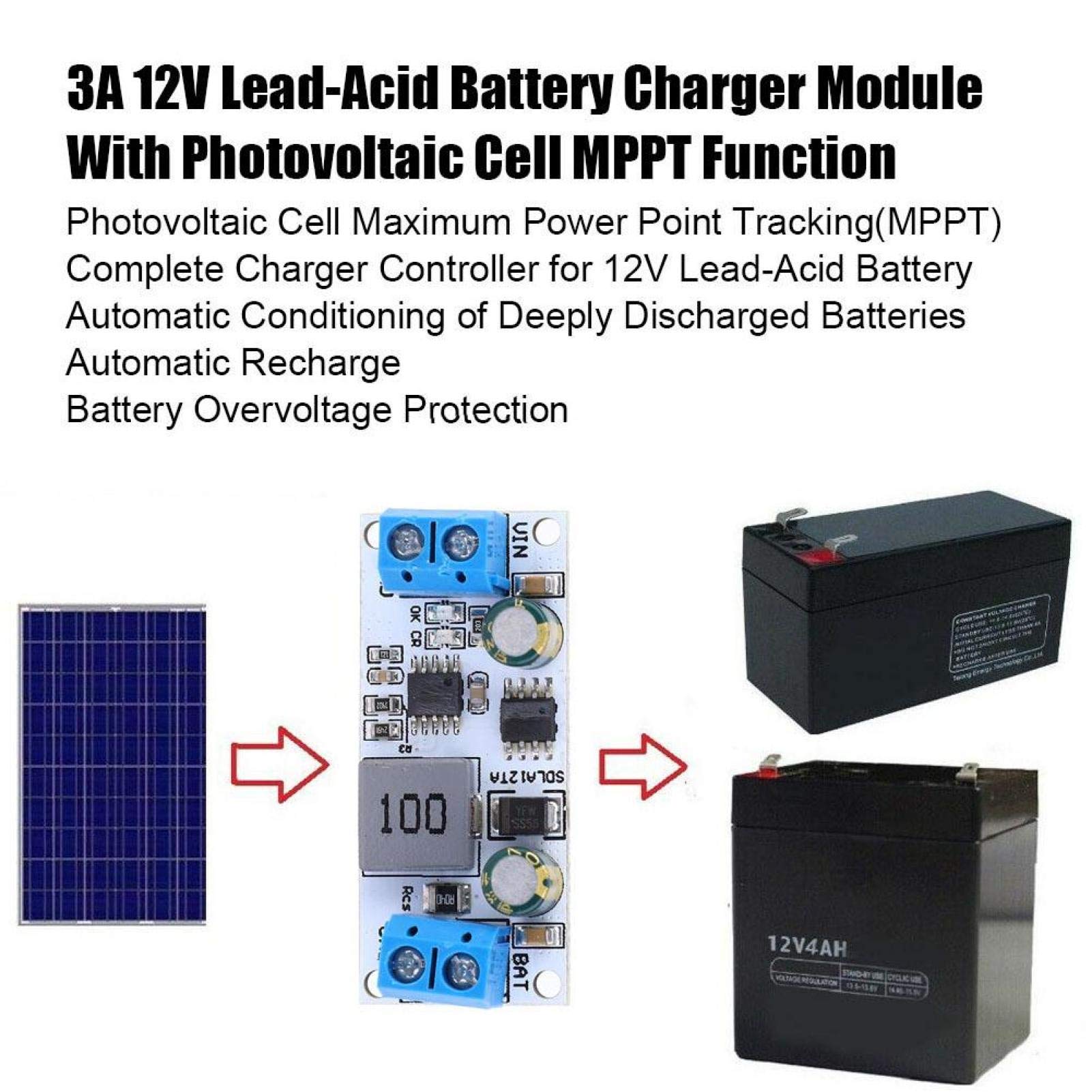 Fafeicy Solar Controller Module, Acid Battery Charger Module, for 1-1000AH 12V MPPT Solar Controller (with Terminal), Solar Controller