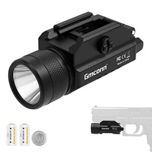 gmconn 1200 lumens rail mounted compact pistol light led strobe tactical gun flashlight with 2 x cr123a lithium batteries