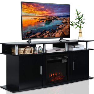 tangkula fireplace tv stand, modern media console table for tvs up to 70 inches, entertainment center w/ 1400w fireplace for living room, electric fireplace cabinet w/remote & adjustable brightness