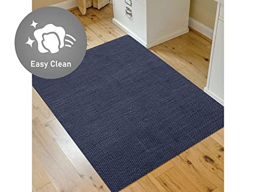 Bungalow Flooring Barbury Weave 9to5 Desk Chair Mat, 3' x 4', Made in USA, Stain-Resistant, Anti-Slip Rubber Backing, Navy