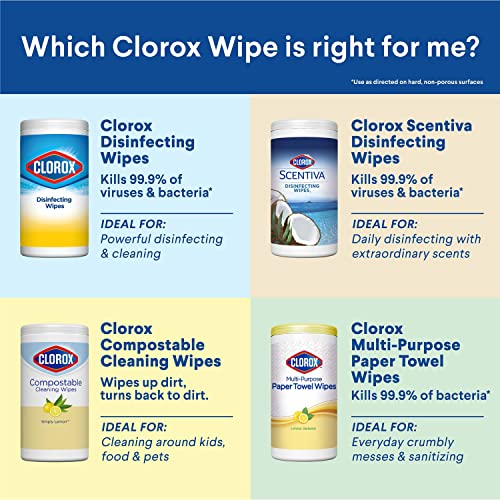 Clorox Multi-Purpose Paper Towel Wipes, Trap and Lift Messes Like a Paper Towel and Kills 99.9% of Bacteria*, Sanitizing Wipes, Jasmine Scent - 75 Wipes