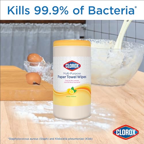 Clorox Multi-Purpose Paper Towel Wipes, Trap and Lift Messes Like a Paper Towel and Kills 99.9% of Bacteria*, Sanitizing Wipes, Jasmine Scent - 75 Wipes