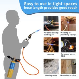 TAUSOM Propane Torch Hose Kit Mapp Gas Torch Heat 2860 ℉ Map Gas Torch Kit Trigger Start & Flame Adjustment, Soldering Welding Torch Fuel by MAPP, Map/Pro,Propane(Includes Cylinder Clip)