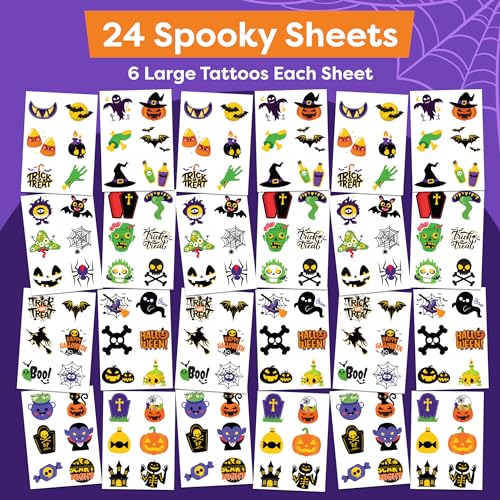 Halloween Temporary Tattoos For Kids Halloween Party Favors - 144 Pieces in 48 Unique Designs - Bulk Prizes Assorted Goodies Tattoos Goody Bag Stuffers