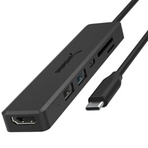 sabrent multi-port usb type-c hub with 4k hdmi | power delivery (60 watts) | 1 usb 3.0 port | 1 usb 2.0 port | sd/microsd card reader (hb-tc6c)