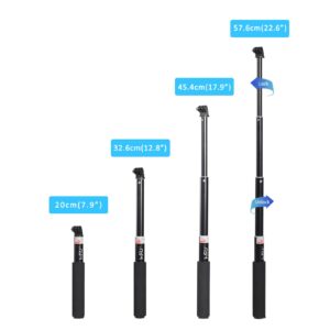 HSU Extendable Selfie Stick， Waterproof Hand Grip for GoPro Hero 12/11/10/9/8/7/6/5/4, Handheld Monopod Compatible with Cell Phones, AKASO Campark Insta360 X3 and Other Action Cameras