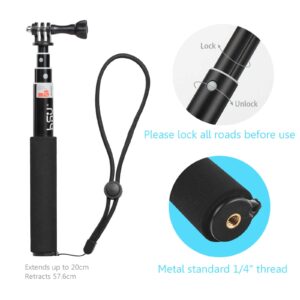 HSU Extendable Selfie Stick， Waterproof Hand Grip for GoPro Hero 12/11/10/9/8/7/6/5/4, Handheld Monopod Compatible with Cell Phones, AKASO Campark Insta360 X3 and Other Action Cameras