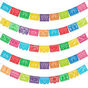 hoojo 5 packs 82 ft mexican party banners, papel picado banner, cinco de mayo, fiesta party decorations, dia de los muertos decor, day of the dead decorations,halloween