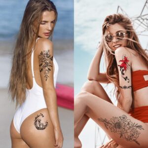 Cerlaza 162 Styles Temporary Tattoos for Women Adults Girls, Fake Sleeve Henna Sexy Tattoo Stickers, Leg Makeup Waterproof Realistic Long Lasting Semi Permanent Tattoos Kit-50 sheets