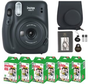 fujifilm instax mini 11 camera with fujifilm instant mini film (60 sheets) bundle with deals number one accessories including carrying case, selfie lens, photo album, stickers (charcoal gray)