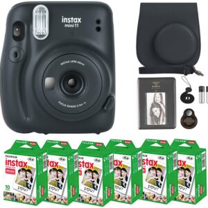 Fujifilm Instax Mini 11 Camera with Fujifilm Instant Mini Film (60 Sheets) Bundle with Deals Number One Accessories Including Carrying Case, Selfie Lens, Photo Album, Stickers (Charcoal Gray)