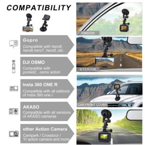 PULUZ Suction Cup Mount for Gopro Car Mount, Adjustable Vehicle Window & Windshield Mount Holder, Compatible with GoPro Hero 11 10 9 8 7 6/Insta360 X3 x2/DJI OSMO Action Camera Mount