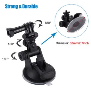 PULUZ Suction Cup Mount for Gopro Car Mount, Adjustable Vehicle Window & Windshield Mount Holder, Compatible with GoPro Hero 11 10 9 8 7 6/Insta360 X3 x2/DJI OSMO Action Camera Mount