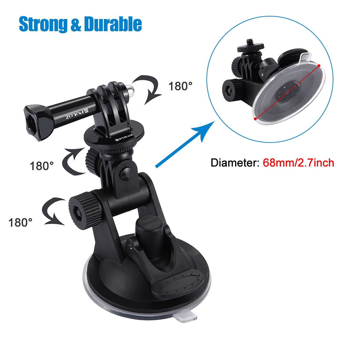 PULUZ Suction Cup Mount for Gopro Car Mount, Adjustable Vehicle Window & Windshield Mount Holder, Compatible with GoPro Hero 11 10 9 8 7 6/Insta360 X3 x2/DJI OSMO Action Camera Mount