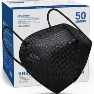 Boncare KN95 Face Masks 50 Pack, Black, 5-Layer Disposable Face Masks, Breathable and Comfortable