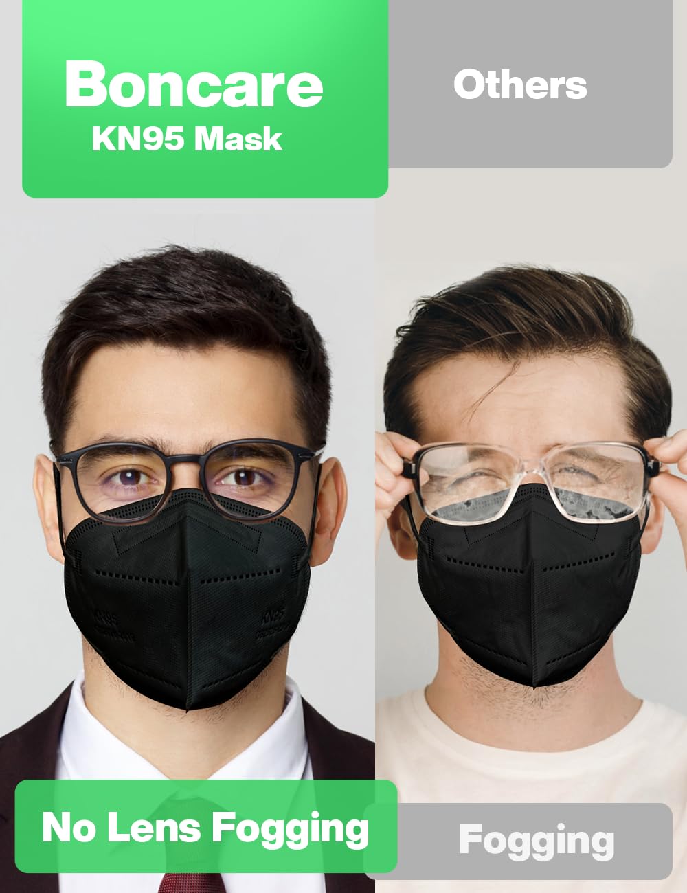 Boncare KN95 Face Masks 50 Pack, Black, 5-Layer Disposable Face Masks, Breathable and Comfortable