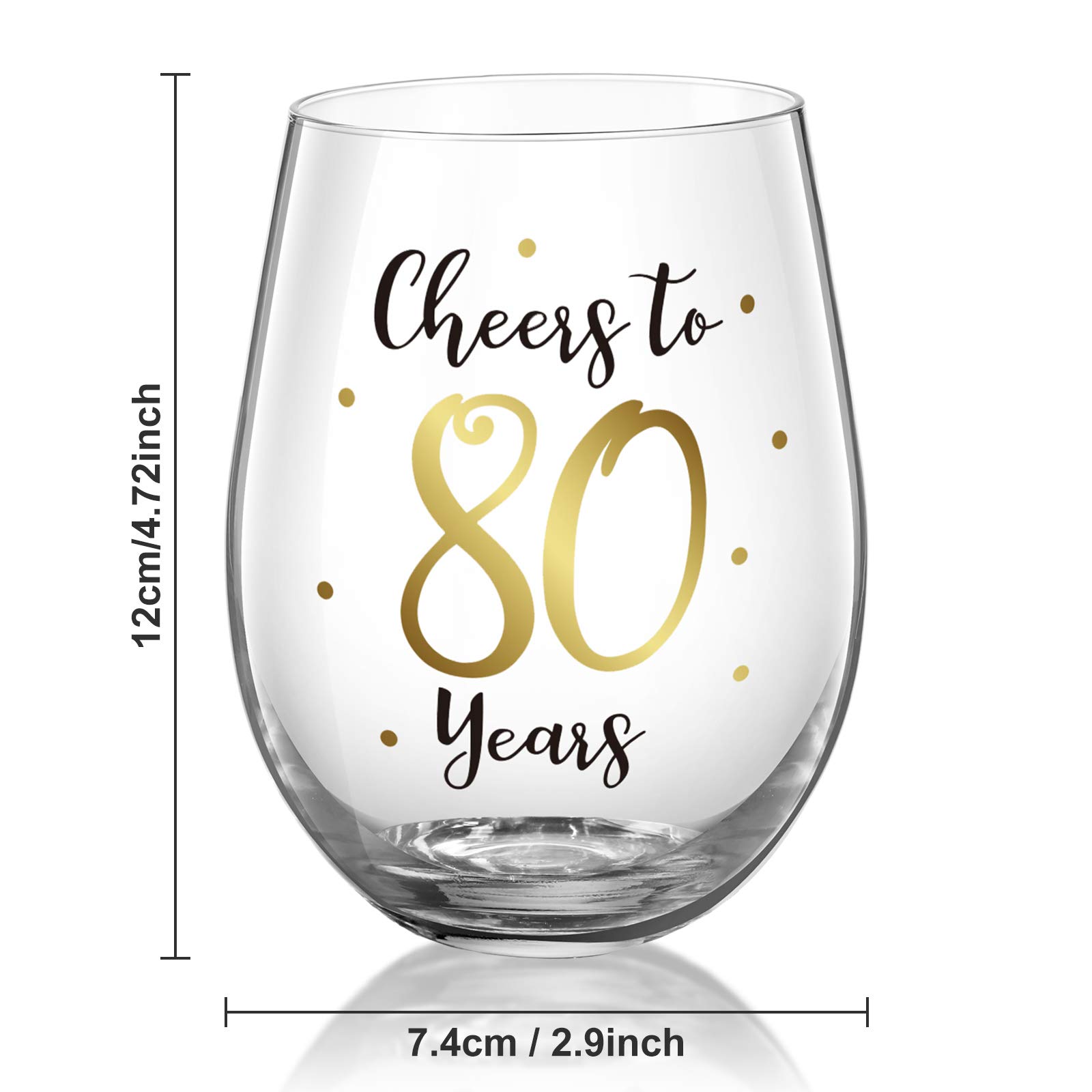 Patelai Birthday Stemless Wine Glass, Gold Birthday Wine Glass Present for Men Women Birthday Party Christmas New Year Wedding Anniversary Party Decorations 17 Oz Stemless(Cheers to 80 Years)