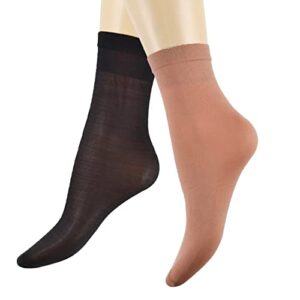 women's 10 pairs sheer socks for women ankle high, pantyhose socks 30 den (5 pairs nude + 5 pairs black)