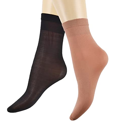 Women's 10 Pairs sheer socks for women ankle high, Pantyhose Socks 30 Den (5 pairs Nude + 5 pairs Black)