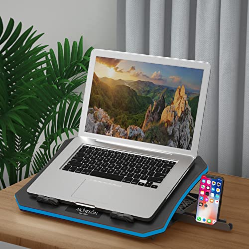 AICHESON Laptop Cooler Pad with 6 Cooling Fans, 7 Adjustable Height Stand, Blue LED Lights, USB Powered Chill Mat for 15-17.3 inch Laptops