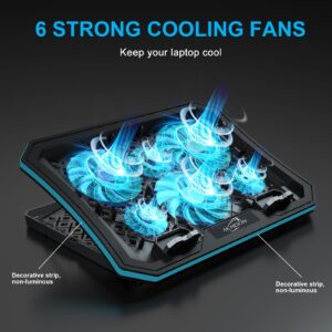 AICHESON Laptop Cooler Pad with 6 Cooling Fans, 7 Adjustable Height Stand, Blue LED Lights, USB Powered Chill Mat for 15-17.3 inch Laptops