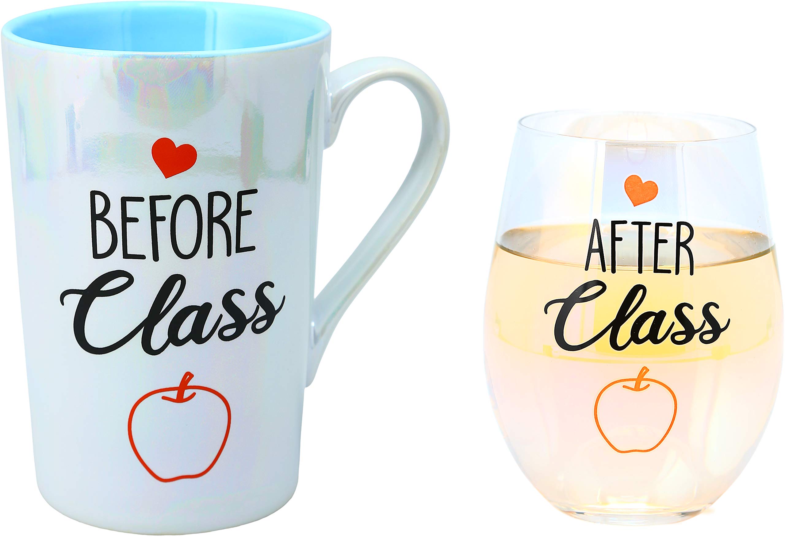 Pavilion Gift Company Before & After Class - 18 oz. Stemless Glass & 15 oz. Latte Cup Set