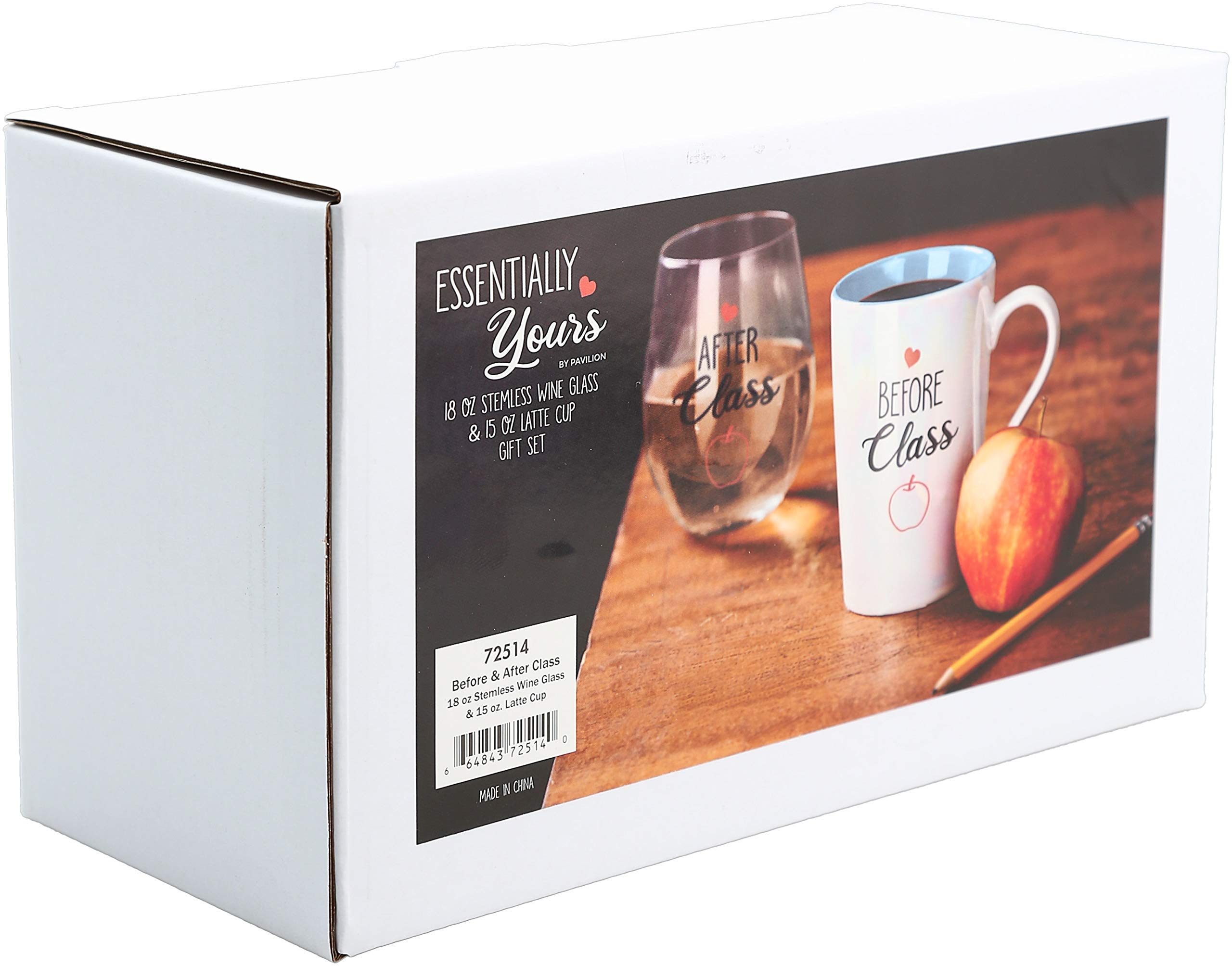 Pavilion Gift Company Before & After Class - 18 oz. Stemless Glass & 15 oz. Latte Cup Set