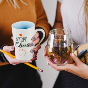 Pavilion Gift Company Before & After Class - 18 oz. Stemless Glass & 15 oz. Latte Cup Set