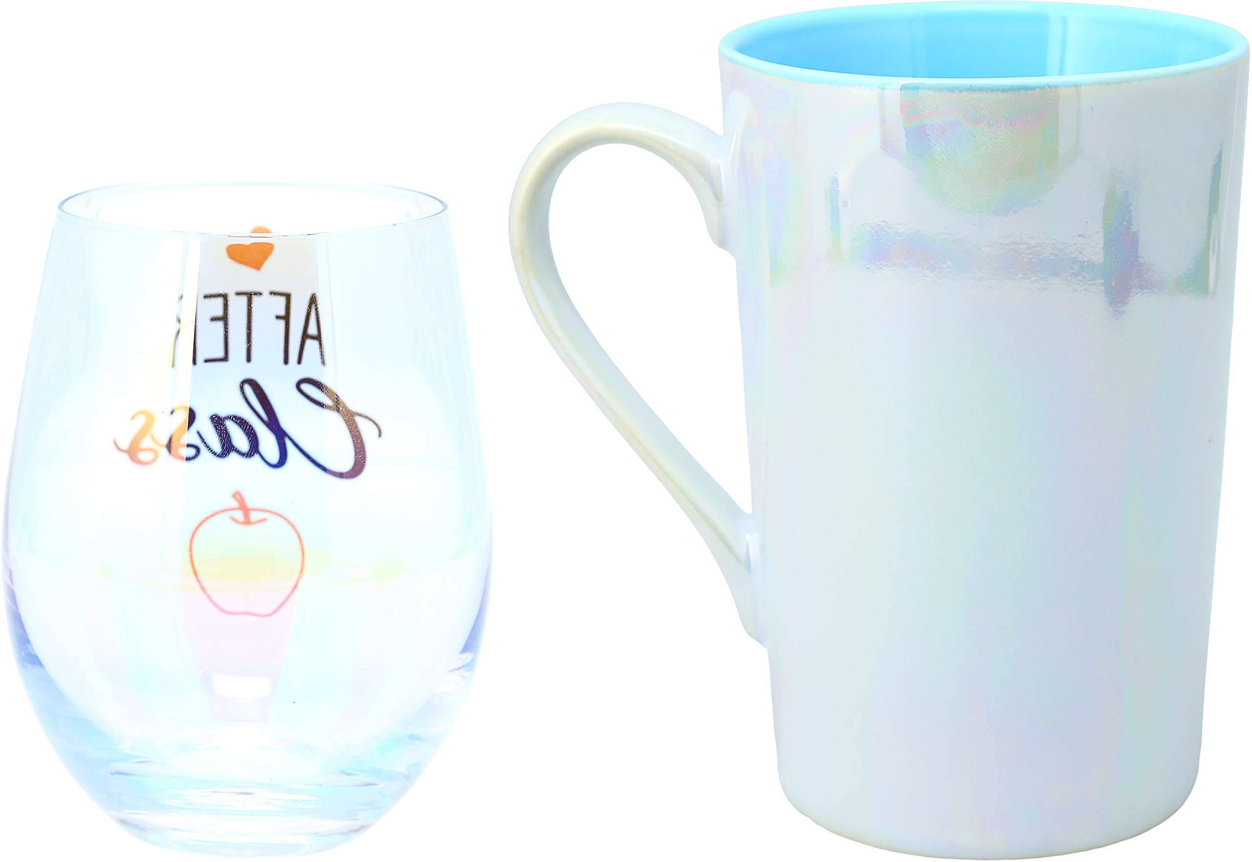 Pavilion Gift Company Before & After Class - 18 oz. Stemless Glass & 15 oz. Latte Cup Set