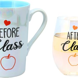 Pavilion Gift Company Before & After Class - 18 oz. Stemless Glass & 15 oz. Latte Cup Set