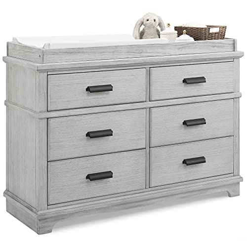 Delta Children Simmons Kids Asher 6 Drawer Dresser with Changing Top, Fully Assembled, Greenguard Gold Certified, Rustic Mist