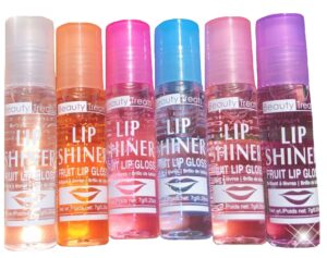 beauty treats lip shiner roll-on fruit lip gloss by ; 6 piece assortment set, 0.25oz / 7g each