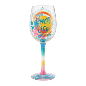 enesco designs by lolita my heart leads me to the beach life artisan hand-painted wine glass, 1 count (pack of 1), multicolor