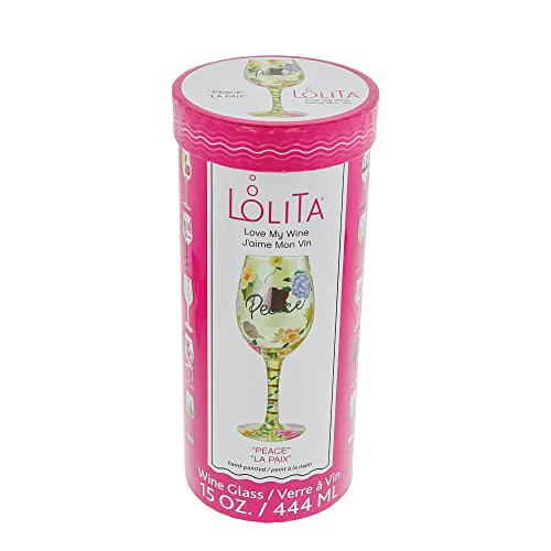 Enesco Designs by Lolita Peace Floral Hand-Painted Artisan Wine Glass, 15 Ounce, Multicolor