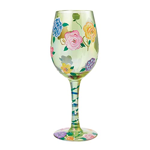 Enesco Designs by Lolita Peace Floral Hand-Painted Artisan Wine Glass, 15 Ounce, Multicolor