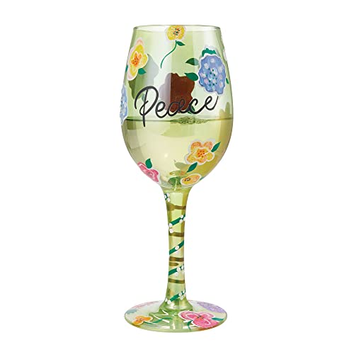 Enesco Designs by Lolita Peace Floral Hand-Painted Artisan Wine Glass, 15 Ounce, Multicolor