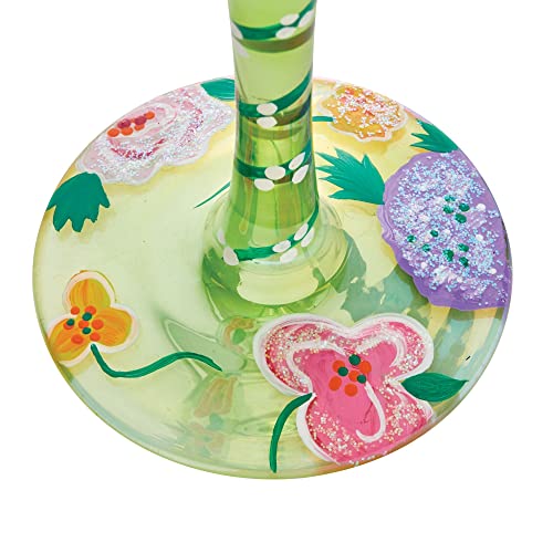 Enesco Designs by Lolita Peace Floral Hand-Painted Artisan Wine Glass, 15 Ounce, Multicolor