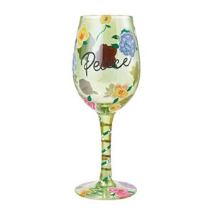 Enesco Designs by Lolita Peace Floral Hand-Painted Artisan Wine Glass, 15 Ounce, Multicolor