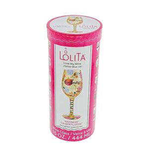 Enesco Designs by Lolita Kindness Floral Hand-Painted Artisan Wine Glass, 15 Ounce, Multicolor