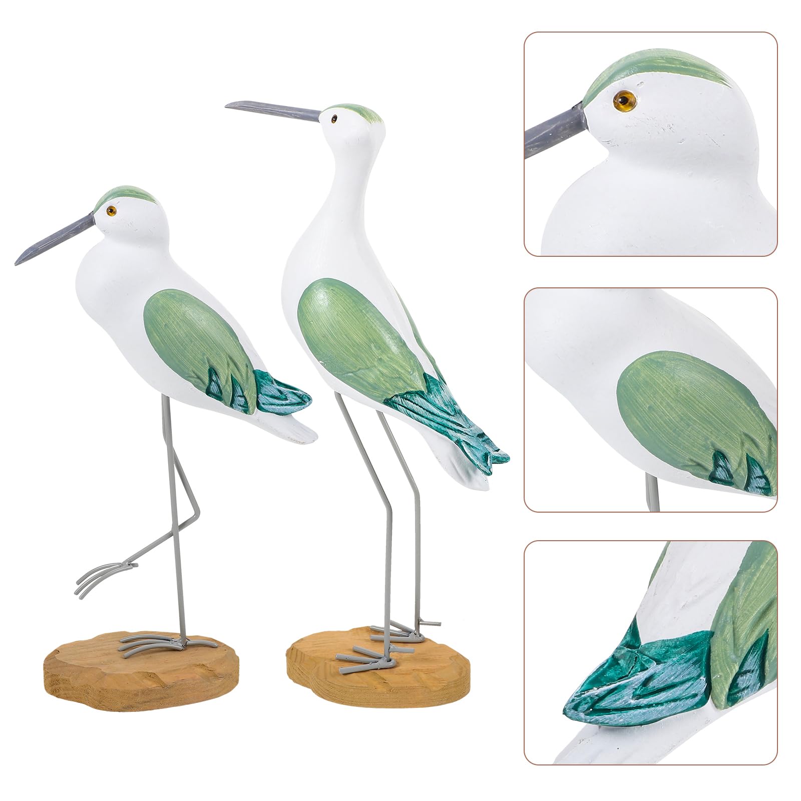 EXCEART 2pcs sea Bird Statue Nautical Beach Figurines Seagull Statue Wood Bird Sculpture Figurines Ornament Indoor Outdoor Decor Coastal Decor Wooden Craft Figurines Green Wooden Seagull Statue