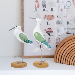 EXCEART 2pcs sea Bird Statue Nautical Beach Figurines Seagull Statue Wood Bird Sculpture Figurines Ornament Indoor Outdoor Decor Coastal Decor Wooden Craft Figurines Green Wooden Seagull Statue